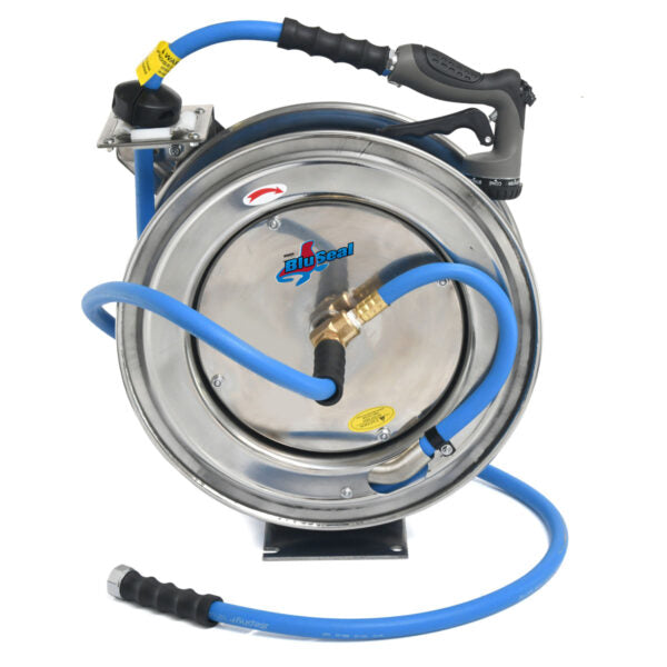 BluSeal Stainless Steel Water Hose Reel 1/2" x 50' Retractable with Sw ...