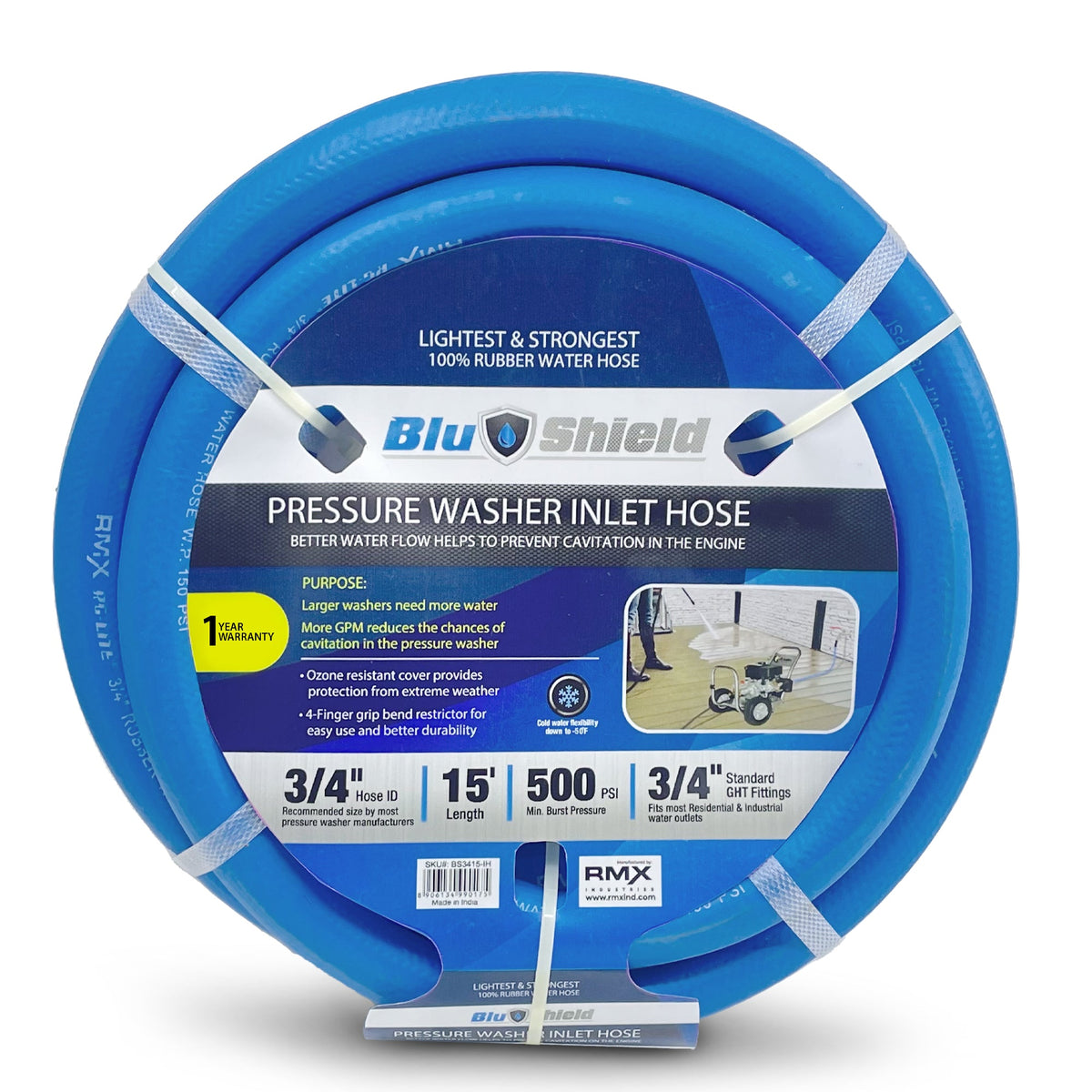 Blushield 3/4" Pressure Washer Inlet Hose – Durable, High-Performance ...
