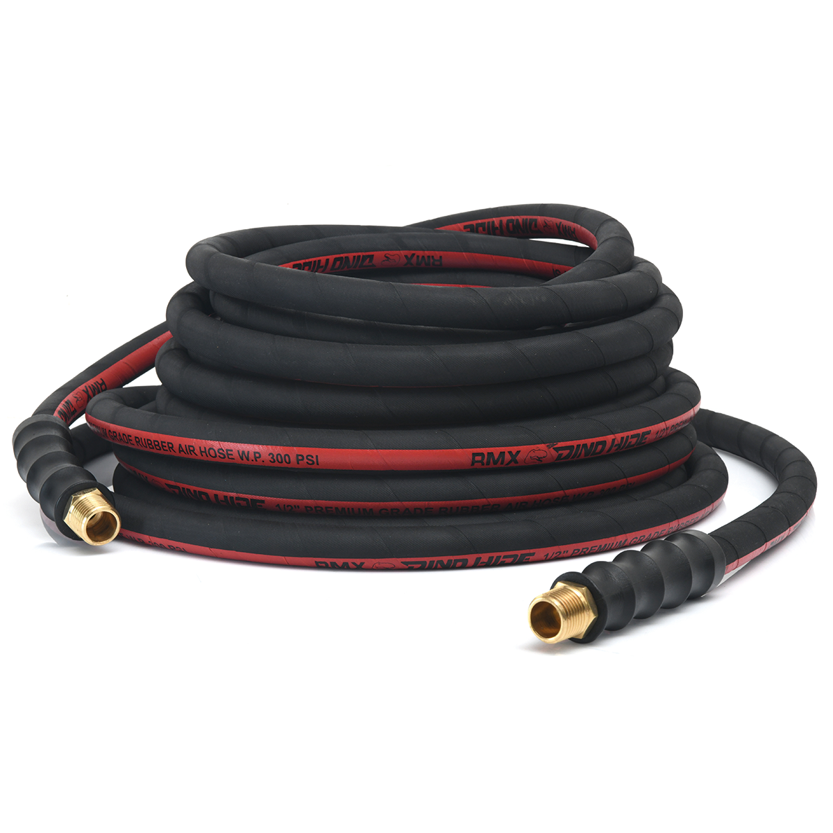 Dino-Hide Heavy Duty 1/2" Rubber Air Hose with 3/8" Brass MNPT Fitting ...