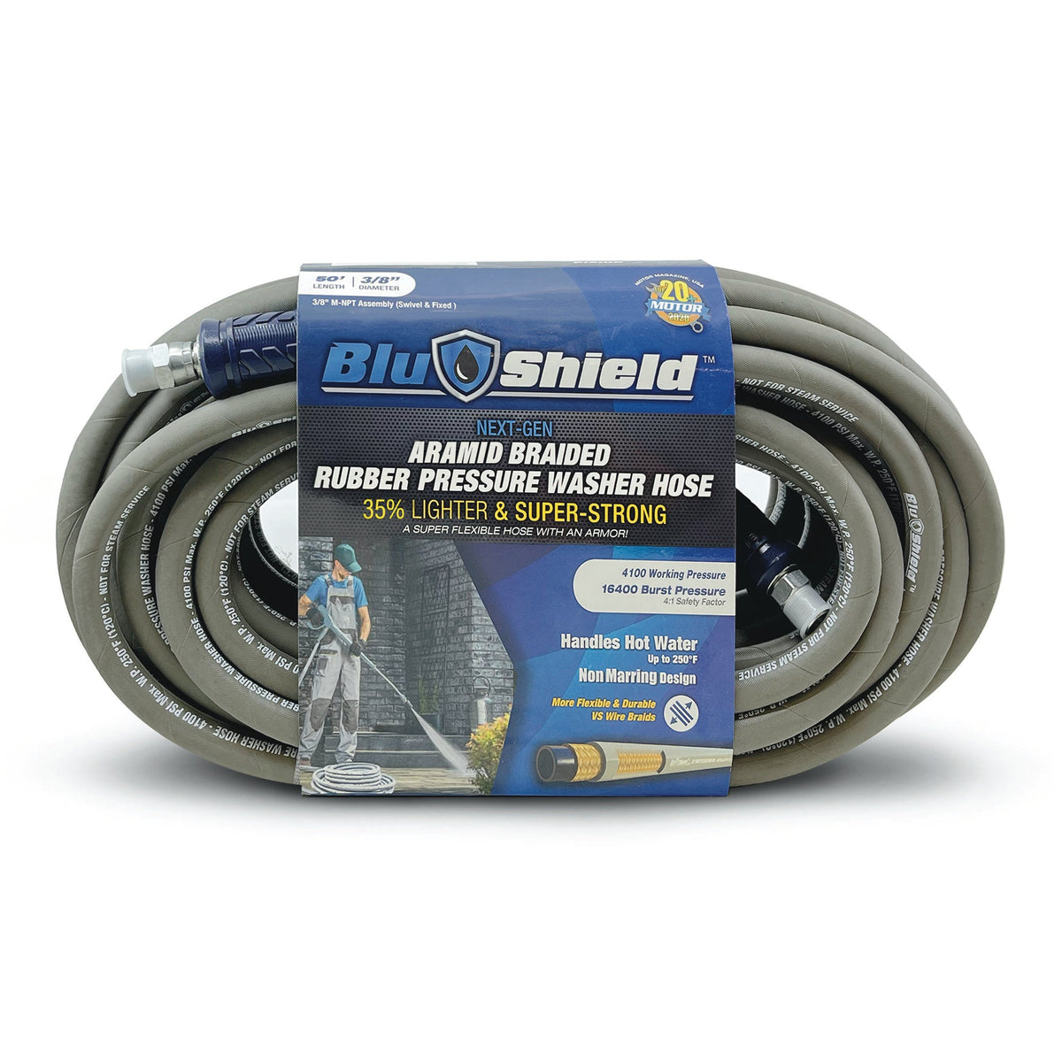 Aramid Braided 3/8" x 50' Rubber Pressure Washer Hose – High-Pressure ...